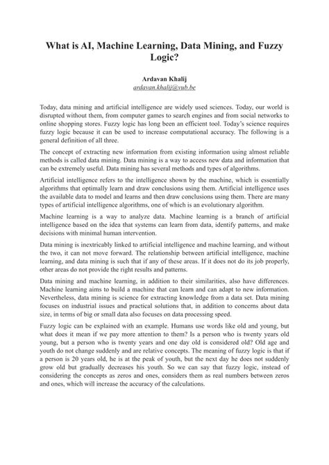 Pdf What Is Ai Machine Learning Data Mining And Fuzzy Logic