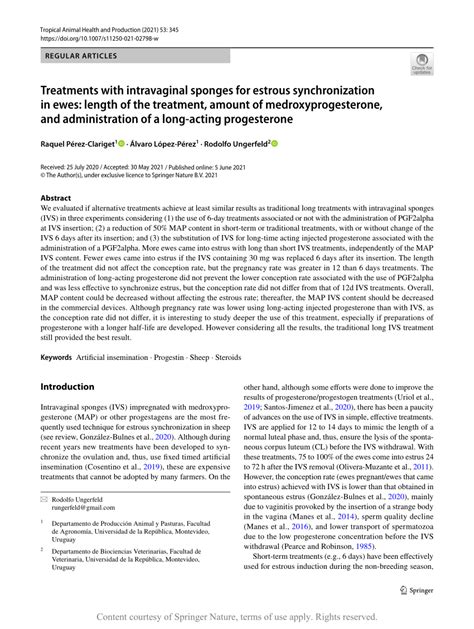 Treatments With Intravaginal Sponges For Estrous Synchronization In Ewes Length Of The