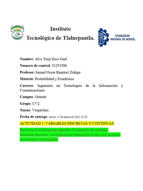 10 Ejemplos De Variables Aleatorias Discretas Y Su Aplicación Pdf