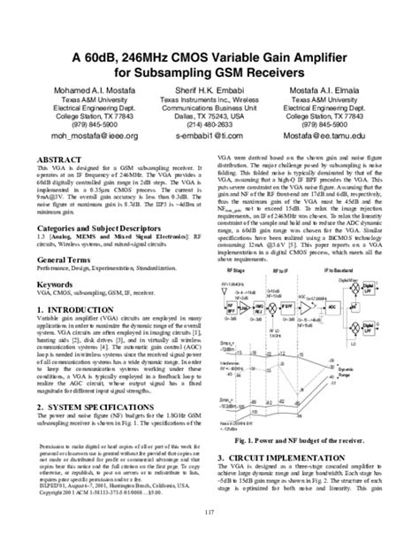 Pdf 60db Cmos Vga For Gsm Subsampling Receivers