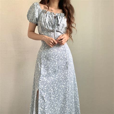 롱원피스오프숄더 한여름바다 셔링 잔꽃 롱원피스 에이블리