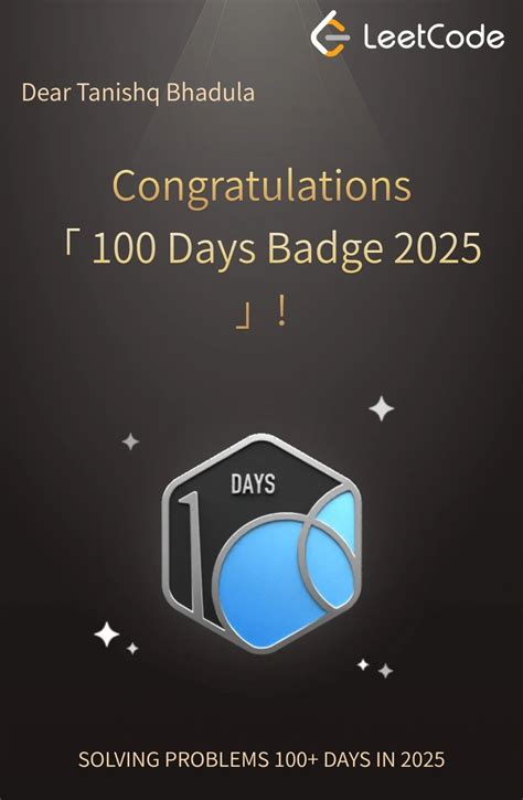 leetcode 100daystreak techjourney problemsolving growthmindset tanishq bhadula