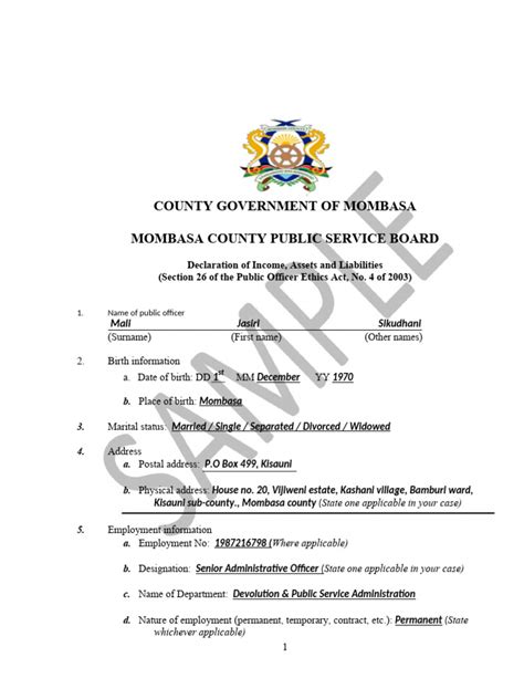 Sample Correctly Filled Wealth Declaration Form Pdf Equity Finance Financial Services