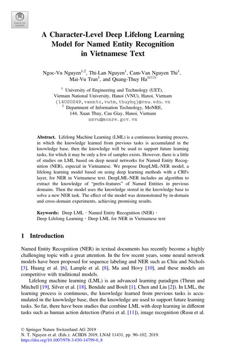 Pdf A Character Level Deep Lifelong Learning Model For Named Entity Recognition In Vietnamese Text