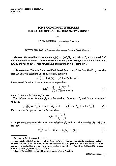 Pdf Some Monotonicity Results For Ratios Of Modified Bessel Functions