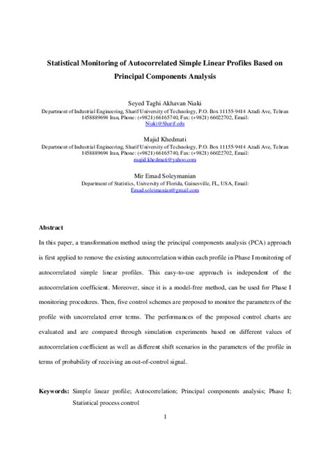 Pdf Statistical Monitoring Of Autocorrelated Simple Linear Profiles Based On Principal
