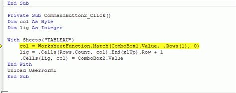 UserForm Remplissage Tableau Excel