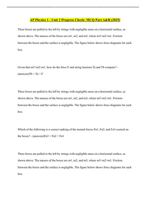AP Physics 1 Unit 2 Progress Check MCQ Part A B 2025 AP Physics 1 Unit 2 Progress Check