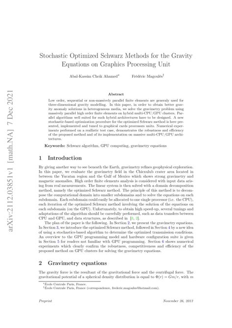 Stochastic Optimized Schwarz Methods For The Gravity Equations On Graphics Processing Unit Deepai