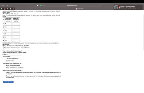 Solved Goodness Of Fit Chi Squared Hypothesis Test α 0 05