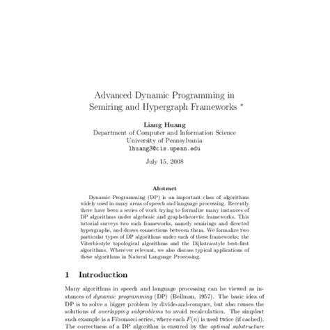 Advanced Dynamic Programming In Semiring And Hypergraph Frameworks