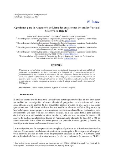 Pdf Algoritmos Para La Asignación De Llamadas En Sistemas De Tráfico Vertical Selectivo En Bajada