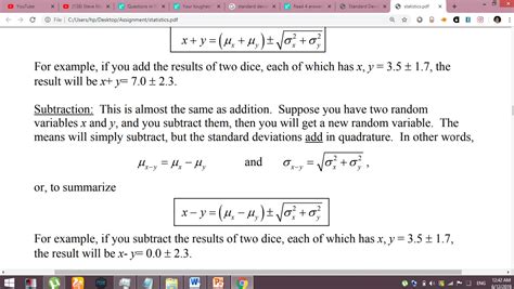 How Do You Calculate The Standard Deviations When Subtracting Two Means