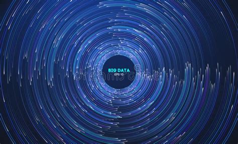 Circular Data Swirl On Dark Blue Technology Background Hurricane Vortex Concentric Lines Stock