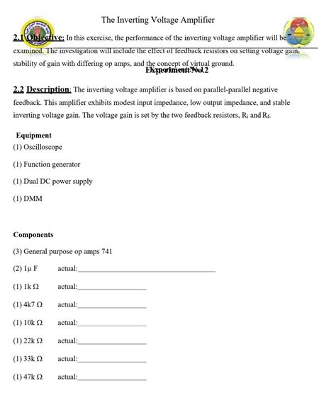 Solved The Inverting Voltage Amplifier 21 Objective In