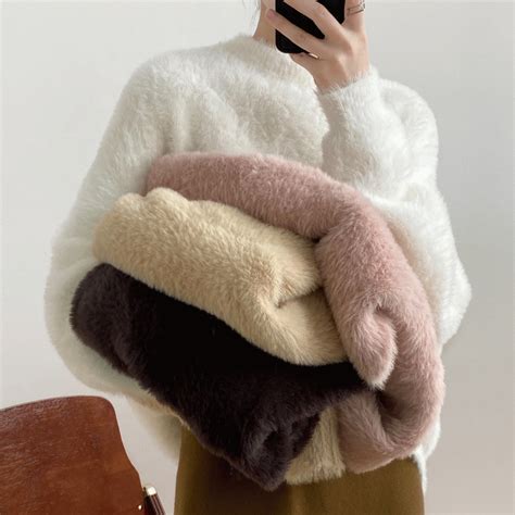 리아 포근 소프트 퍼 오버핏 라운드 앙고라 털 니트 4color