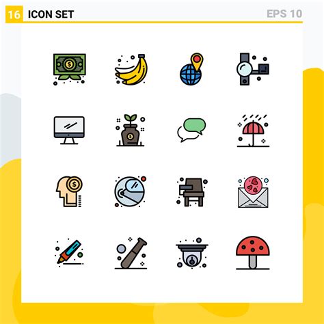 16 Thematic Vector Flat Color Filled Lines And Editable Symbols Of Computer Recording Global