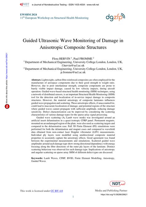 PDF Guided Ultrasonic Wave Monitoring Of Damage In Anisotropic Composites
