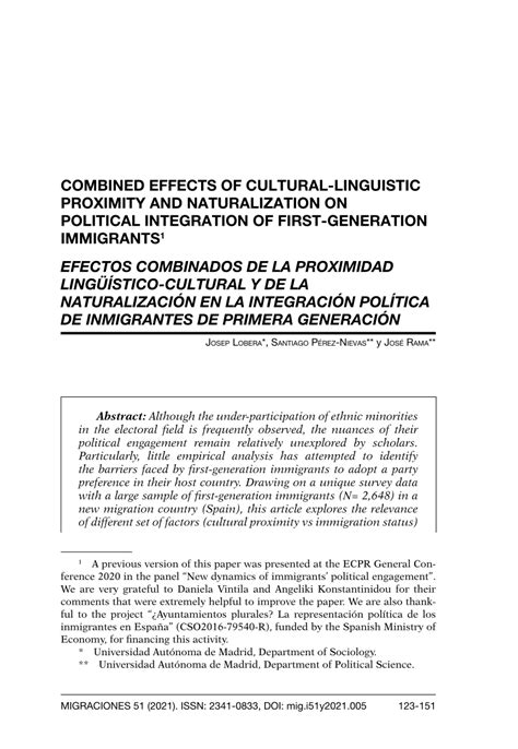 Pdf Combined Effects Of Cultural Linguistic Proximity And Naturalization On Political