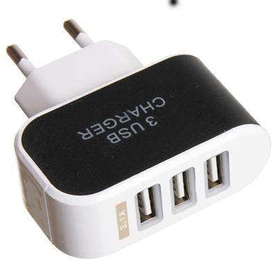 USB Oplader Med 3 Stik Sort Hvid