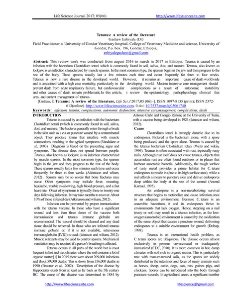 Pdf Literature Review Of Tetanus