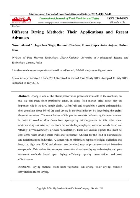 Pdf Different Drying Methods Their Applications And Recent Advances