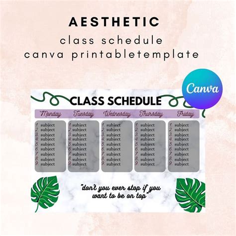 School Schedule Printable Class Template Printable Template Template
