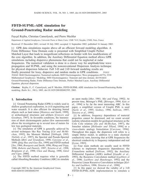 Pdf Fdtd Supml Ade Simulation For Ground Penetrating Radar Modeling