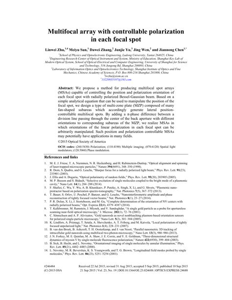 Pdf Multifocal Array With Controllable Polarization In Each Focal Spot