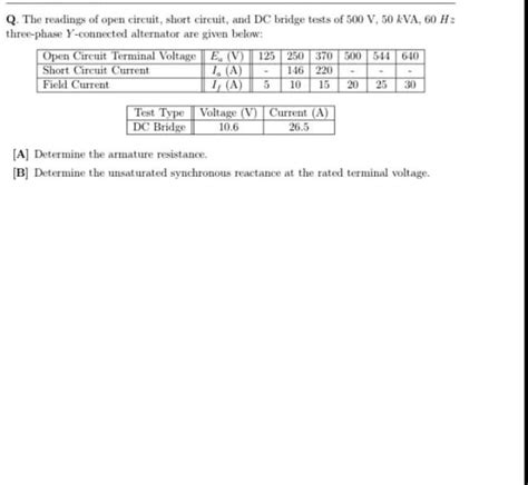 solved a the readings of open circuit short circuit and dc bridge tests of 500v 50kva 60hz
