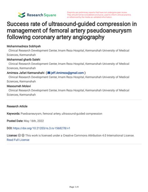 Pdf Success Rate Of Ultrasound Guided Compression In Management Of Femoral Artery