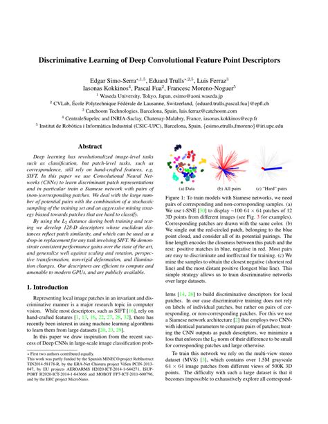 PDF Discriminative Learning Of Deep Convolutional Feature Point Descriptors