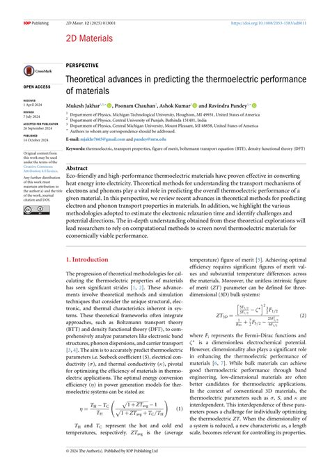 Pdf Theoretical Advances In Predicting The Thermoelectric Performance