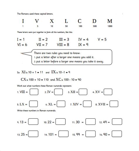 Free 7 Sample Roman Numeral Chart Templates In Ms Word Excel Pdf