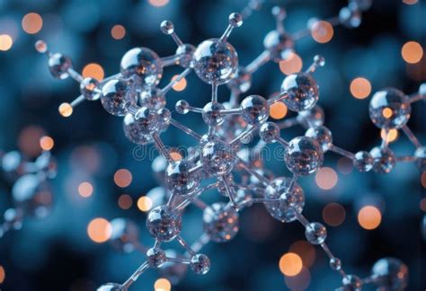 Close Up Of Molecular Structure With Glowing Particles In A Scientific Background Stock Image