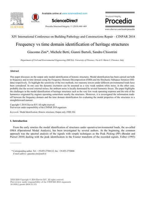 Pdf Frequency Vs Time Domain Identification Of Heritage Structures