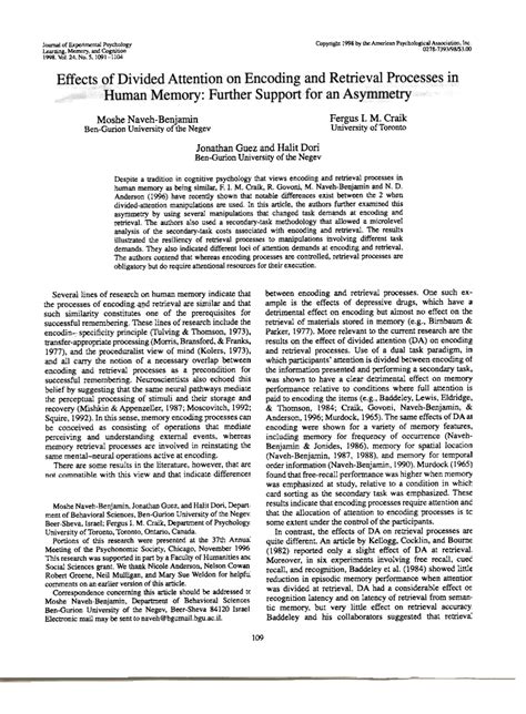Pdf Effects Of Divided Attention On Encoding And Retrieval Processes In Human Memory Further