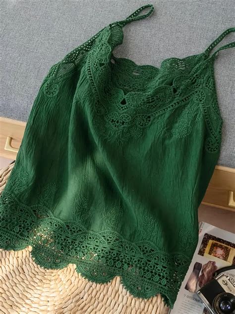 100 코튼 소녀 솔리드 컬러 레이스 텍스처 컷아웃 디자인 캐미 조끼 귀엽고 트렌디한 봄가을 조끼 아웃도 Temu Republic Of Korea
