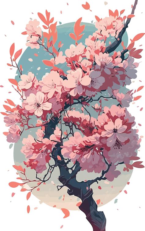 Premium Vector A Drawing Of A Cherry Blossom Tree With Pink Flowers