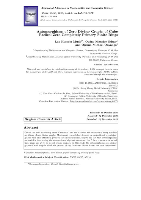 Pdf Automorphisms Of Zero Divisor Graphs Of Cube Radical Zero Completely Primary Finite Rings