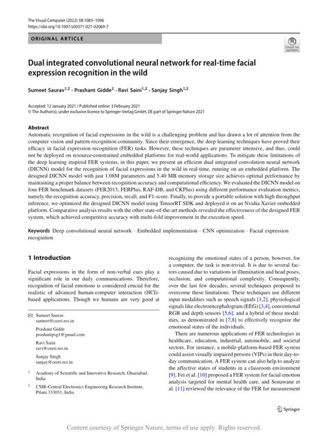 Dual Integrated Convolutional Neural Network For Real Time Facial Expression Recognition In The