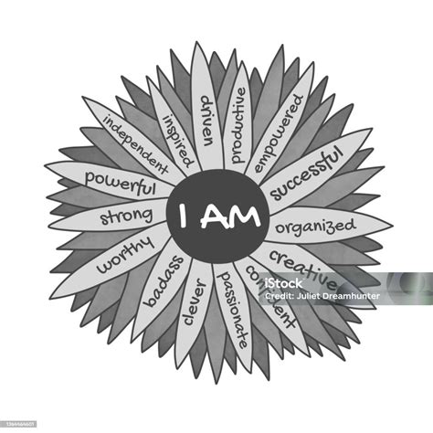 나는 카모마일 꽃을 긍정입니다 여성의 역량 강화를 위한 자기 사랑 개념 동기를 부여하는 긍정적 인 긍정적 인 자기 이야기 자기애에 대한 스톡 벡터 아트 및 기타 이미지