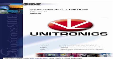 Comunicación Modbus Tcpip Con Unitronics€¦ · Para Programar El Equipo En Modbus Tcpip Esclavo