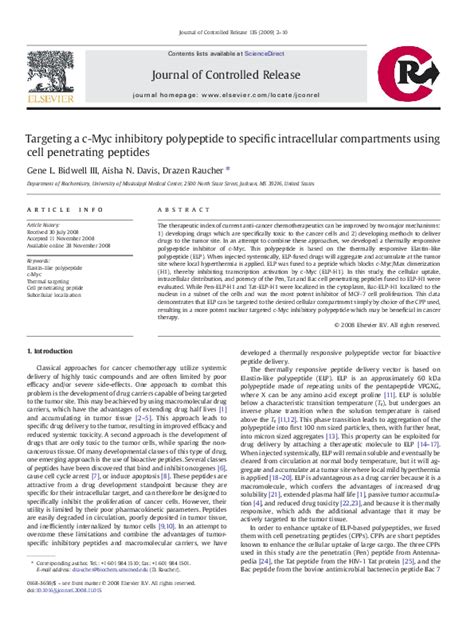 Pdf Targeting A C Myc Inhibitory Polypeptide To Specific Intracellular Compartments Using Cell