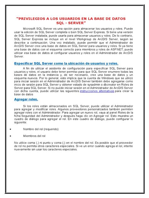 privilegios a los usuarios en la base de datos sql pdf servidor sql