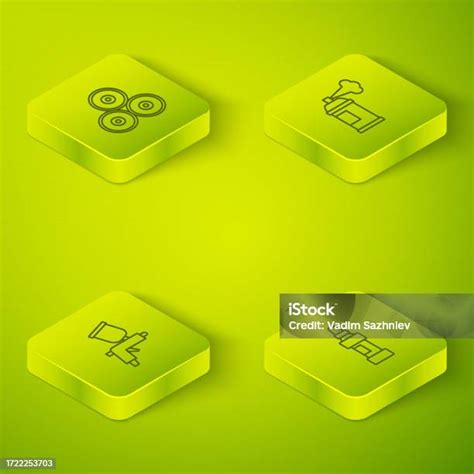 아이소메트릭 라인 페인트 스프레이 캔 총 마커 펜 및 아이콘을 설정합니다 벡터 3차원 형태에 대한 스톡 벡터 아트 및 기타