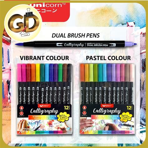 Unicorn Calligraphy Dual Brush Pen Vibrant Colour Ucb 12n Pastel