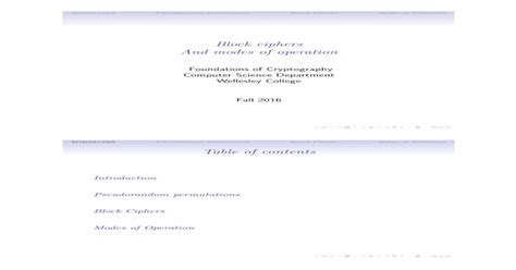 Pdf Block Ciphers And Modes Of Operation ~cs310lectures09