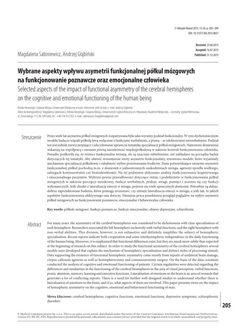 Pdf Selected Aspects Of The Impact Of Functional Asymmetry Of The