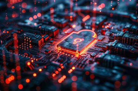 Cybersecurity Concept On Glowing Circuit Board Stock Image Image Of